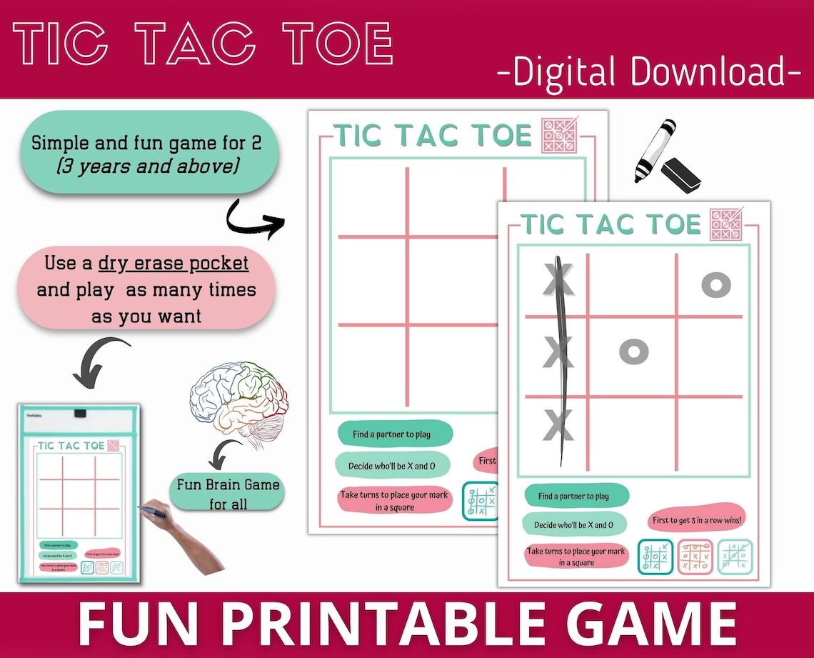 Printable Tic Tac Toe Game | Entertainment Activity Sheet | Instant ...