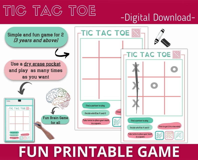 Printable Tic Tac Toe Game | Entertainment Activity Sheet | Instant ...