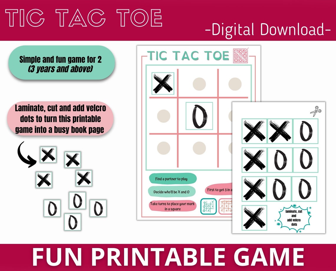 Printable Tic Tac Toe Game | Entertainment Activity Sheet | Instant ...