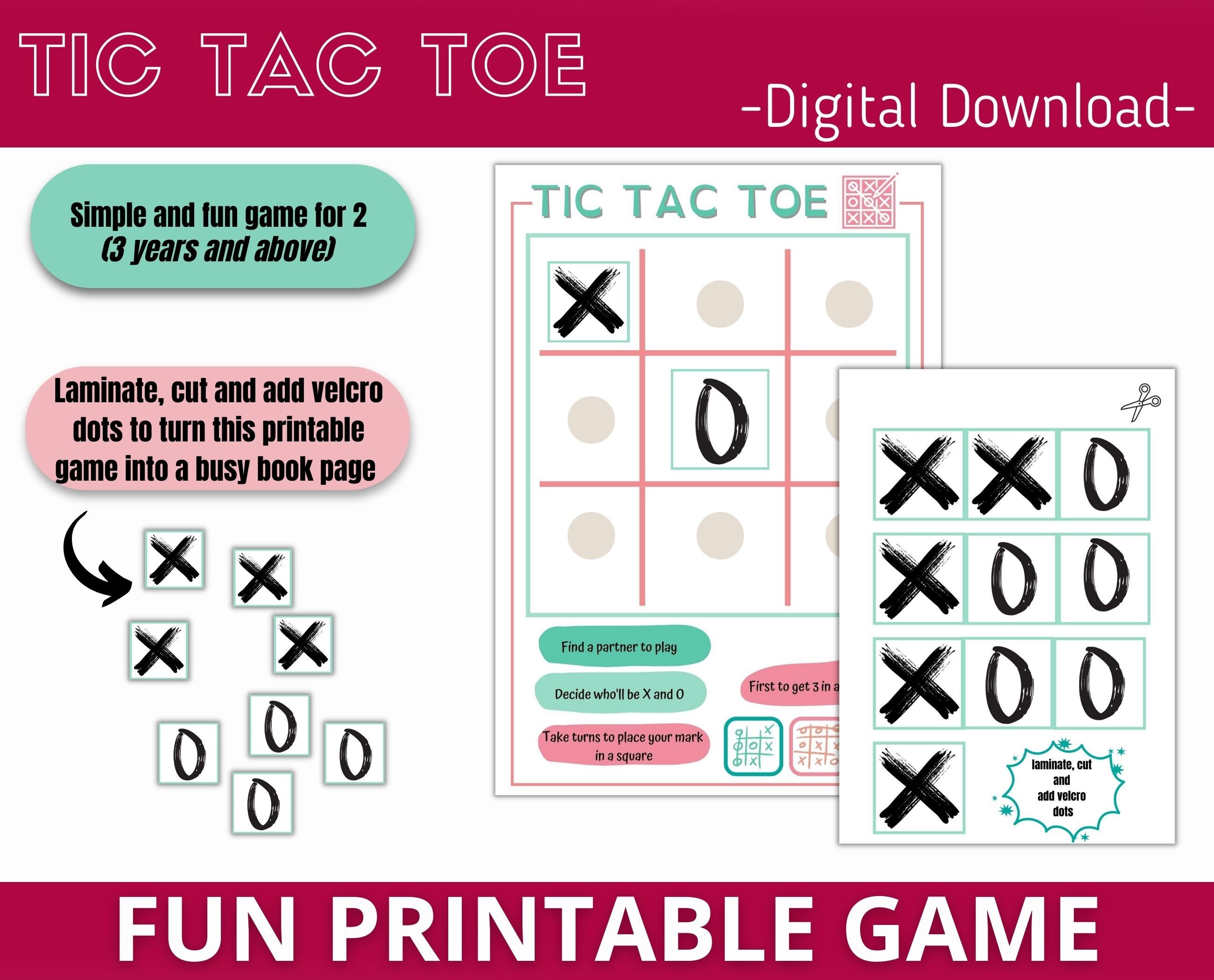 Printable Tic Tac Toe Game | Entertainment Activity Sheet | Instant ...