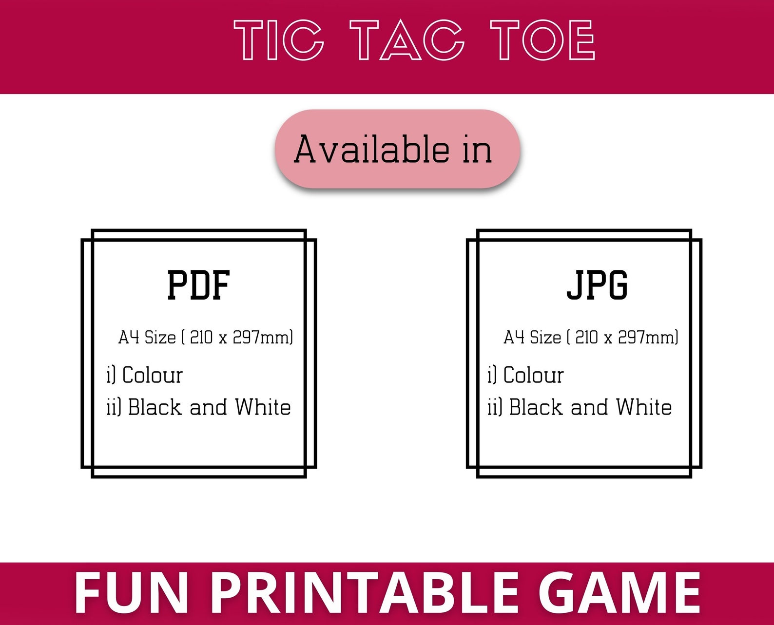 Printable Tic Tac Toe Game | Entertainment Activity Sheet | Instant ...