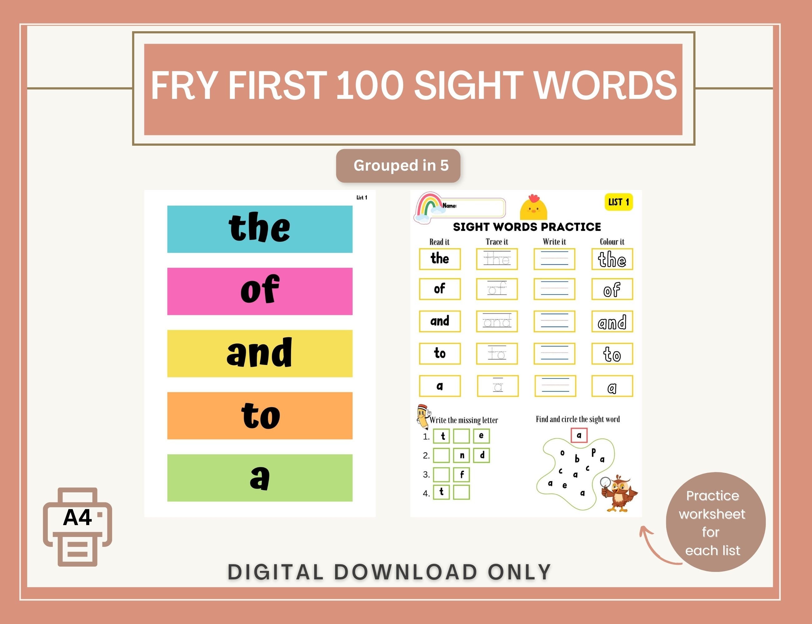 Fry First 100 Sight Words| Learn to Read| High Frequency Words ...