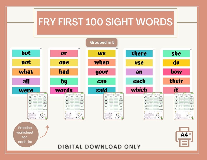 Fry First 100 Sight Words| Learn to Read| High Frequency Words ...