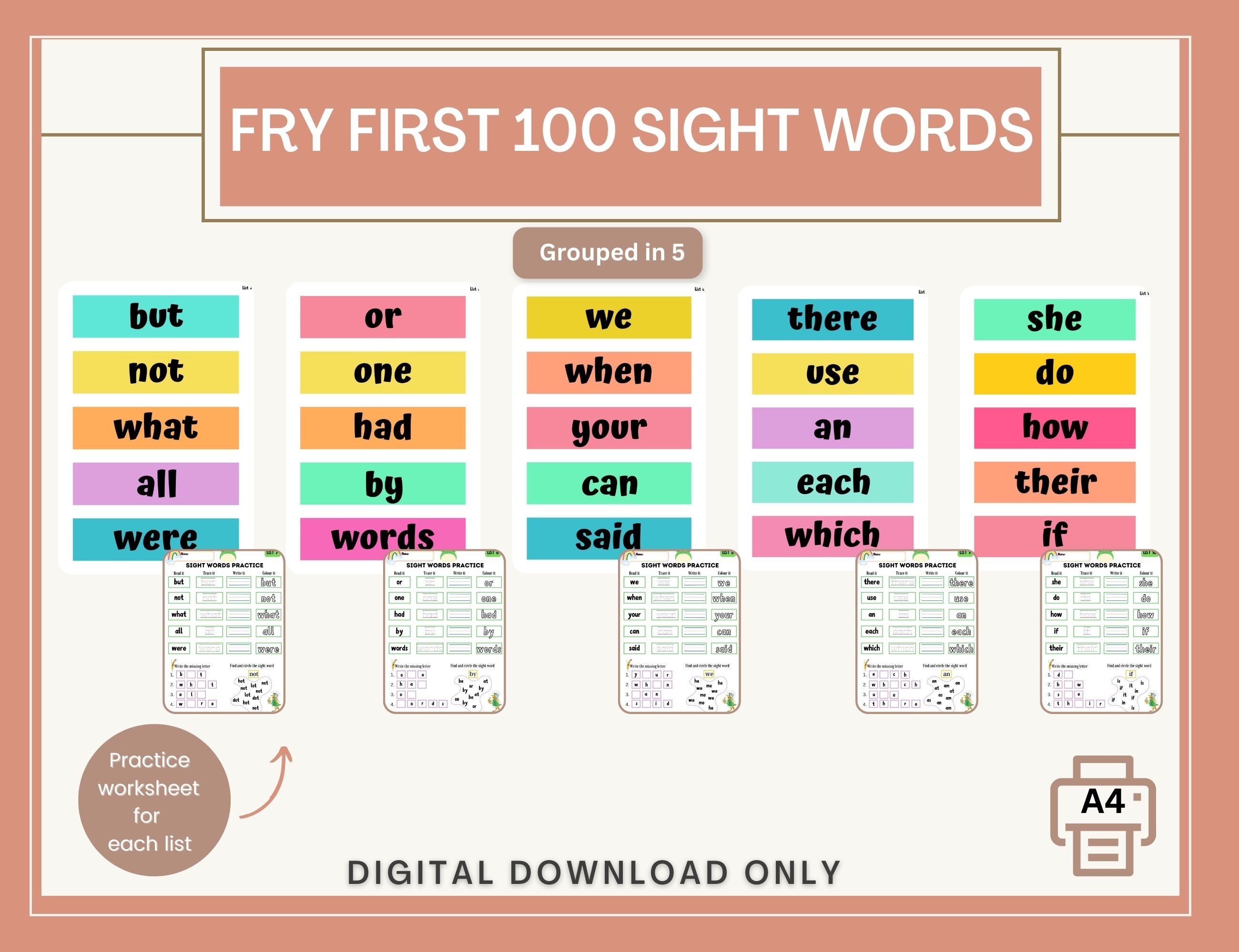 Fry First 100 Sight Words| Learn to Read| High Frequency Words ...