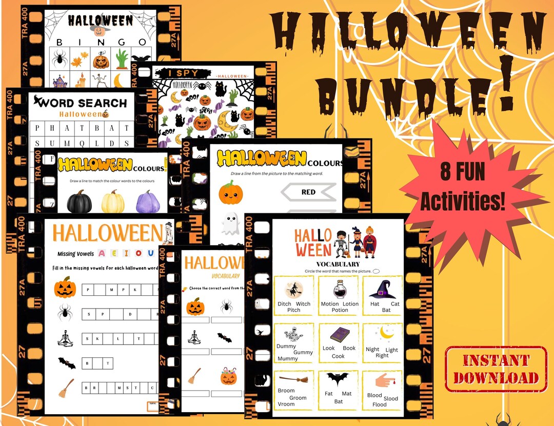 Halloween Activity Bundle: Bingo, I Spy, Word Search (PDF) - Etsy