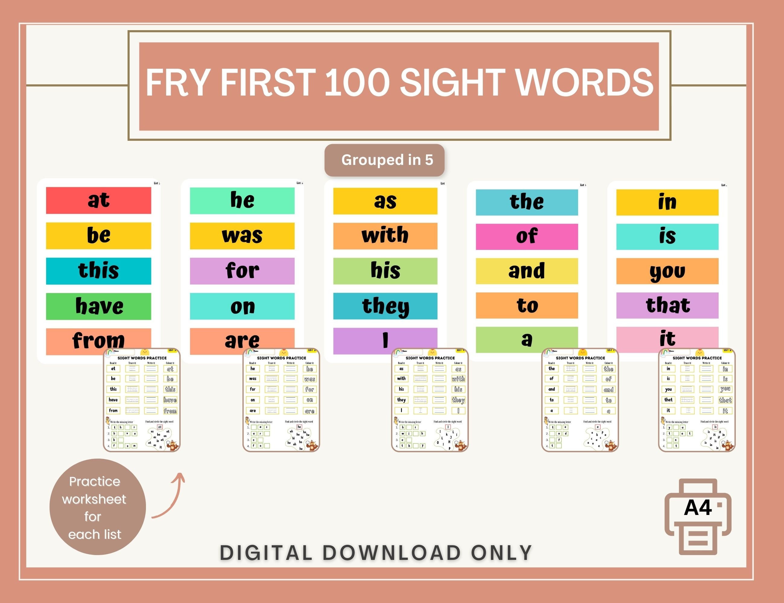 Fry First 100 Sight Words| Learn to Read| High Frequency Words ...