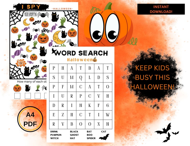 Halloween Activity Bundle: Bingo, I Spy, Word Search (PDF) - Etsy