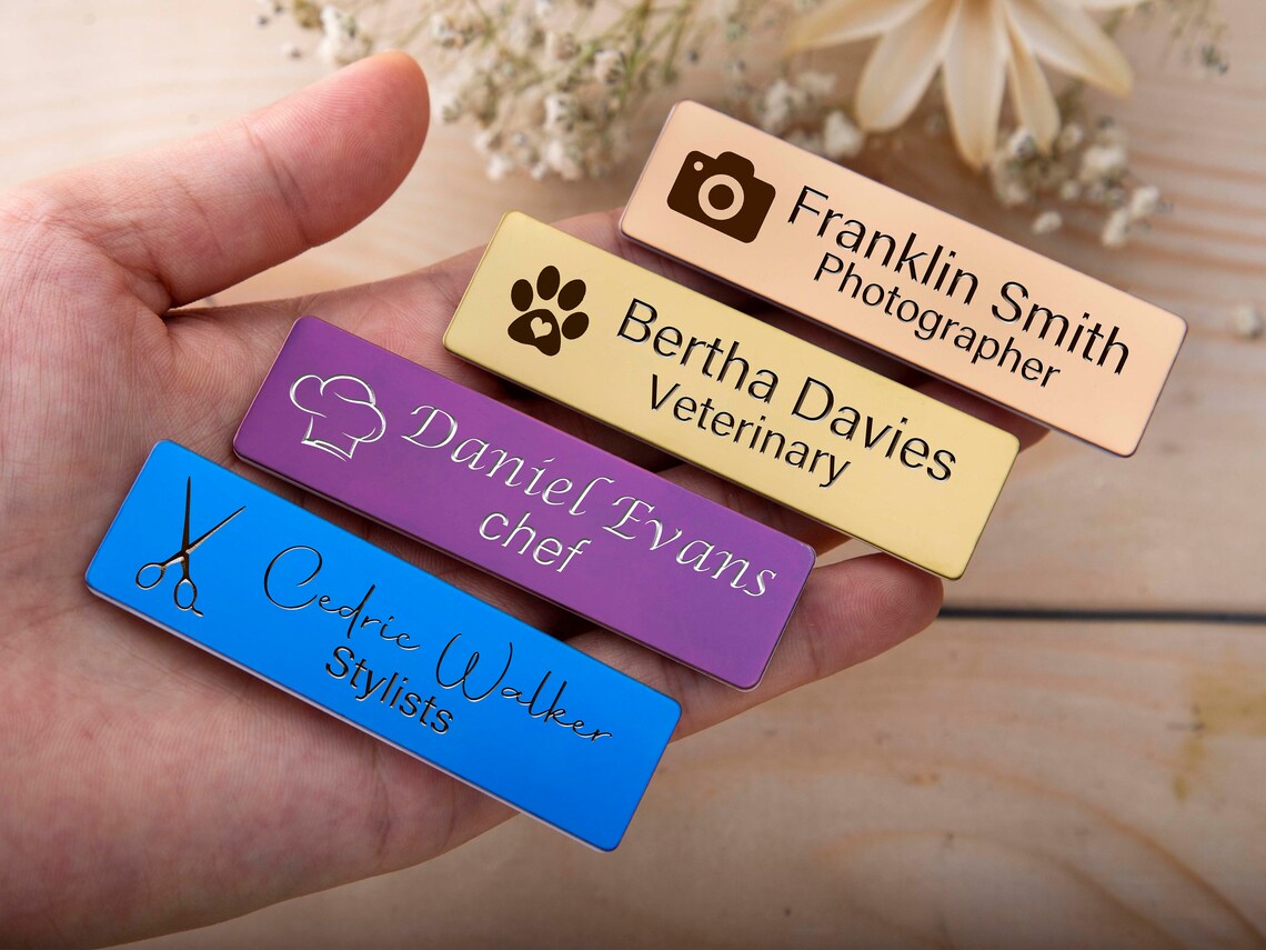 Personalized Engraved Metal Name Badges,staff ID Tags With Magnetic ...