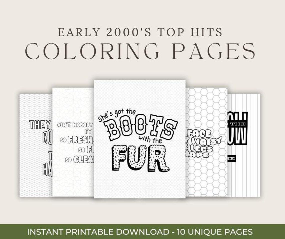 2000s Song Lyric Coloring Pages: Nostalgic Relaxation (digital Download ...