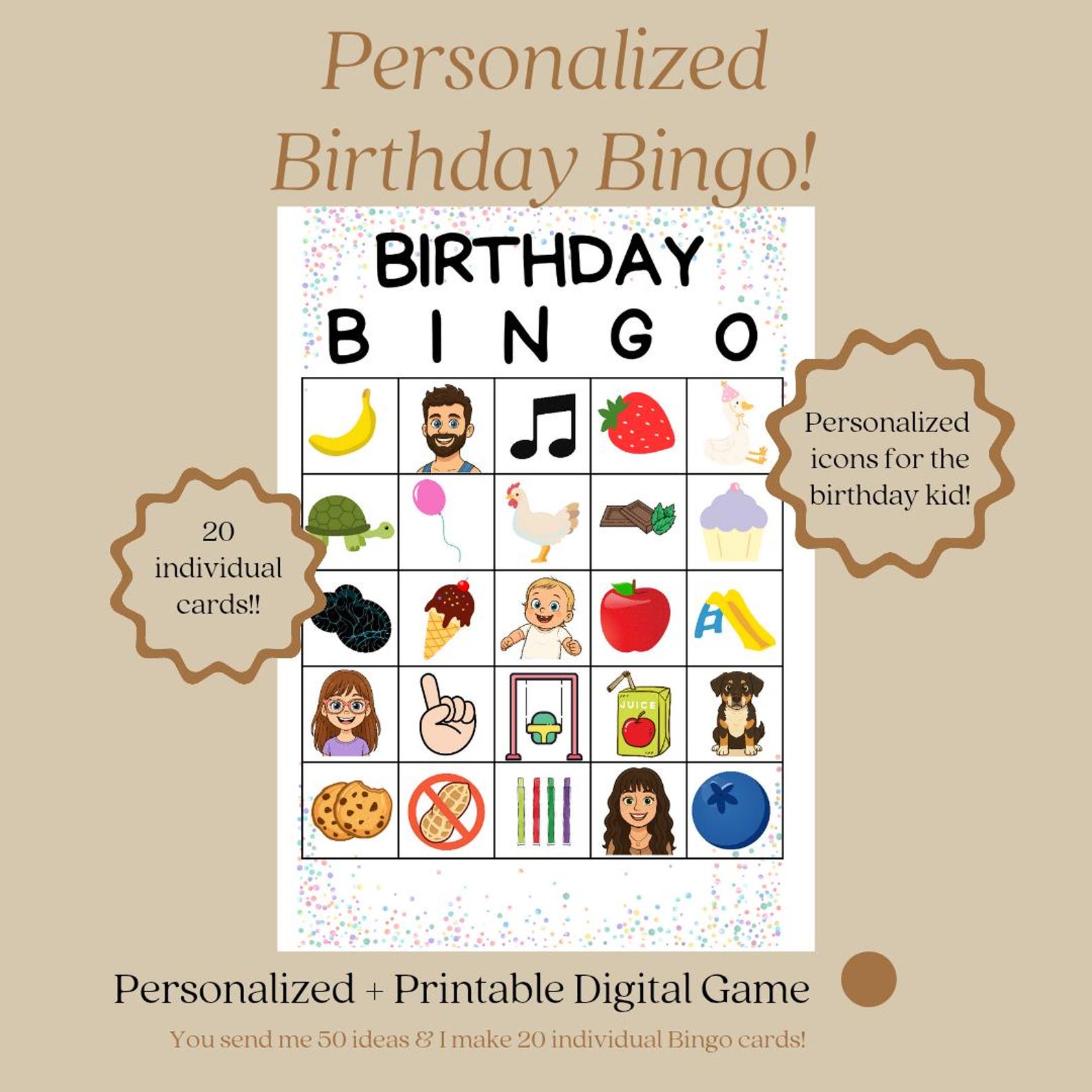 Custom Birthday Bingo Game: Personalized Kids Party Activity (printable ...