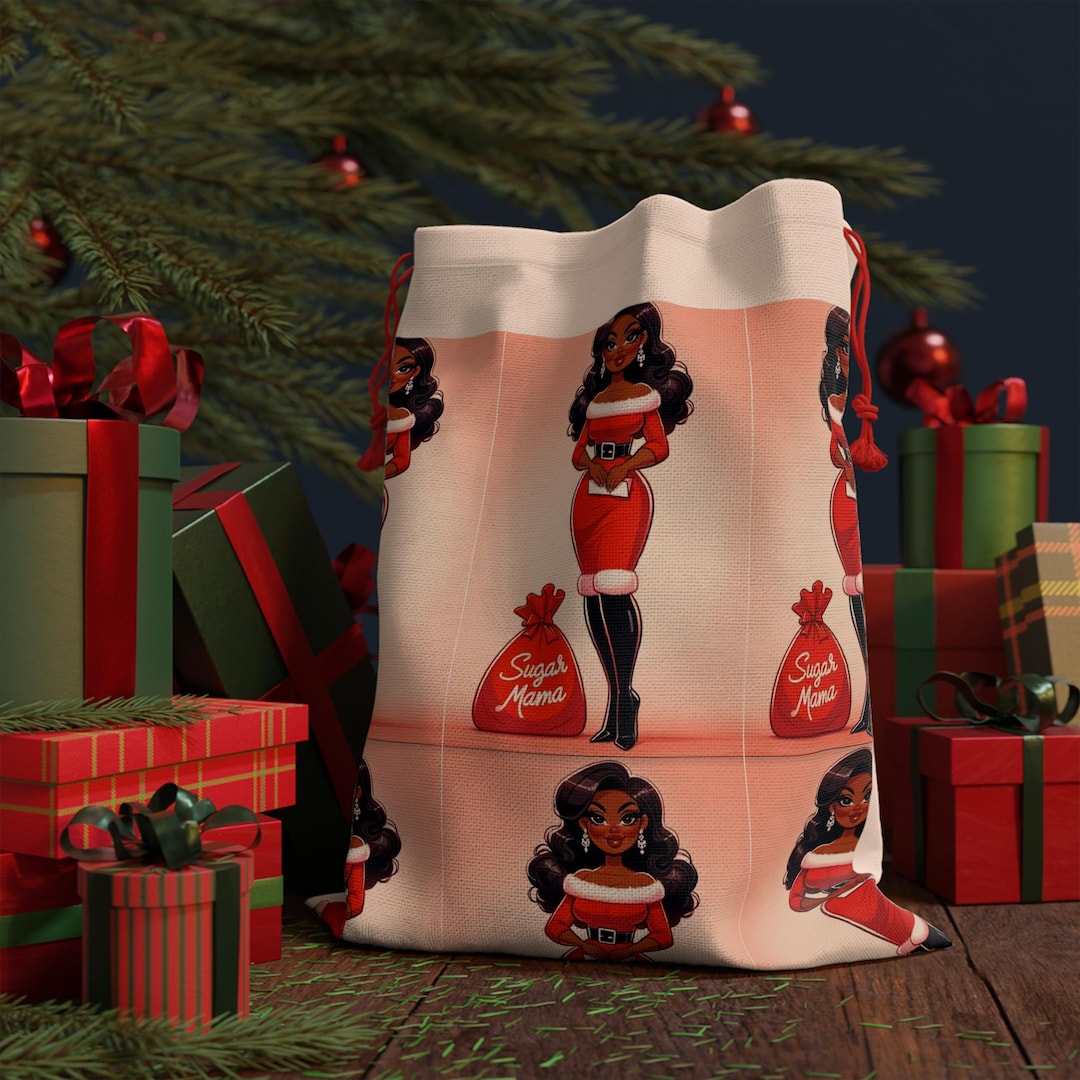 Suga Mama Santa Gift Bag | Black Santa Sack, Holiday Treat Bag ...