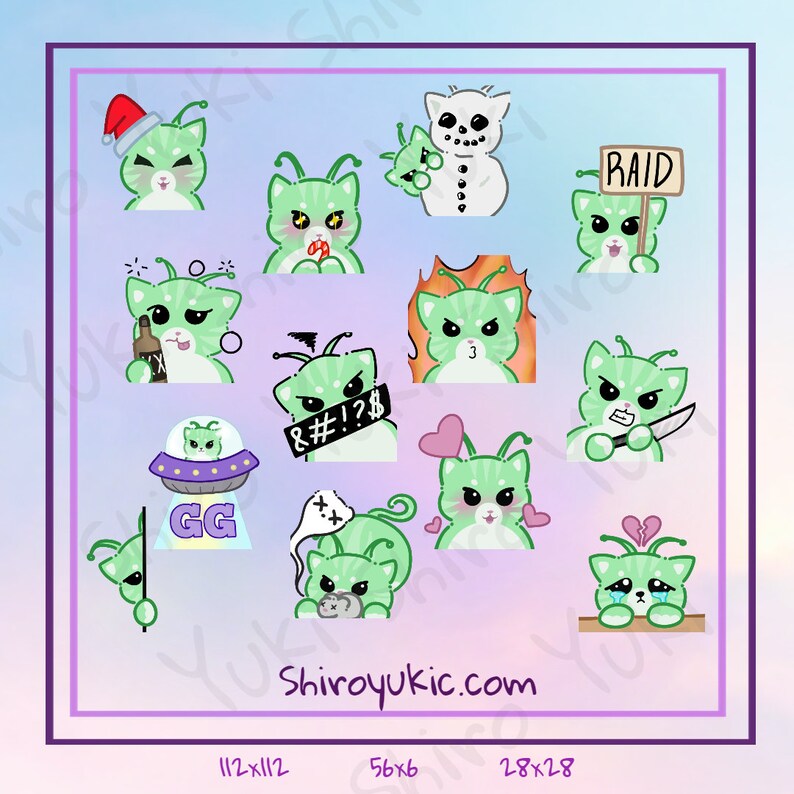 Set of 13 Alien Cat Twitch Emotes - Etsy