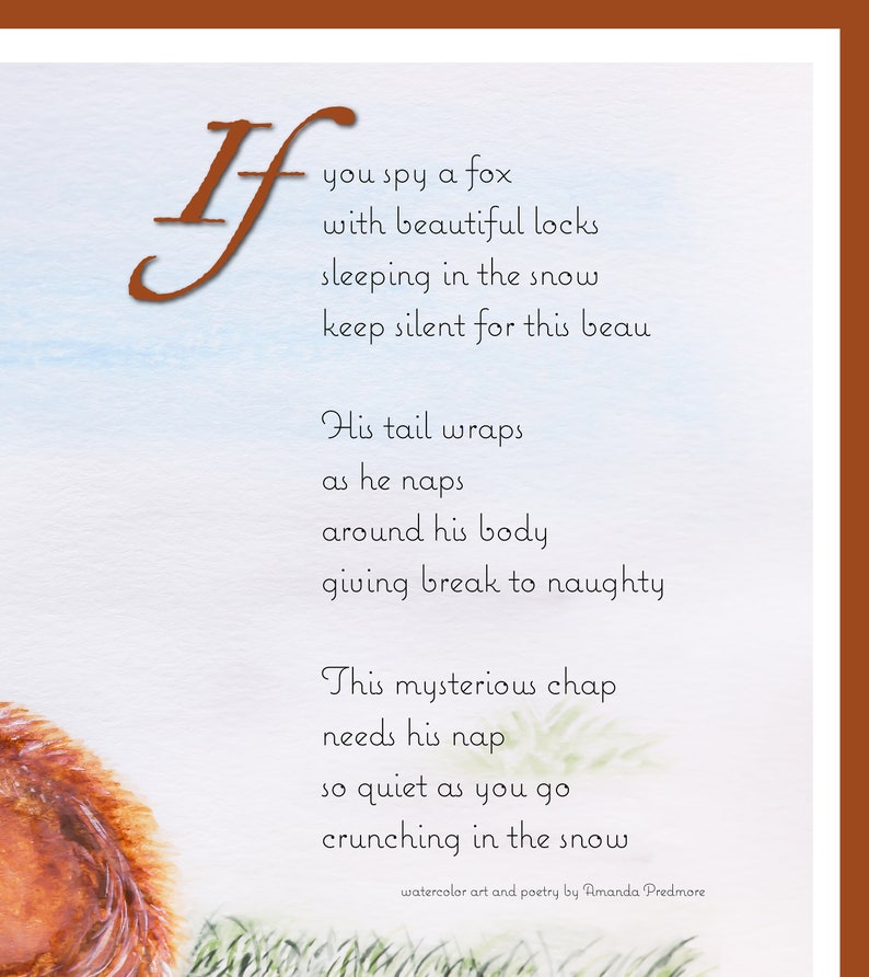 Sleeping Fox Poem & Watercolor Print by Amanda Predmore mandi Available ...
