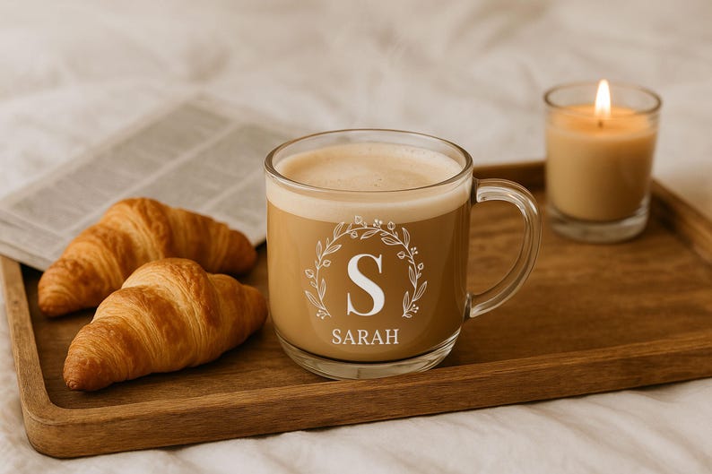 Personalized Glass Coffee Mug, Custom Name or Initial Cup, Engraved ...