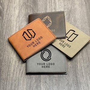Custom Logo Engraved Bifold Leather Wallet, Company Logo Wallet ...