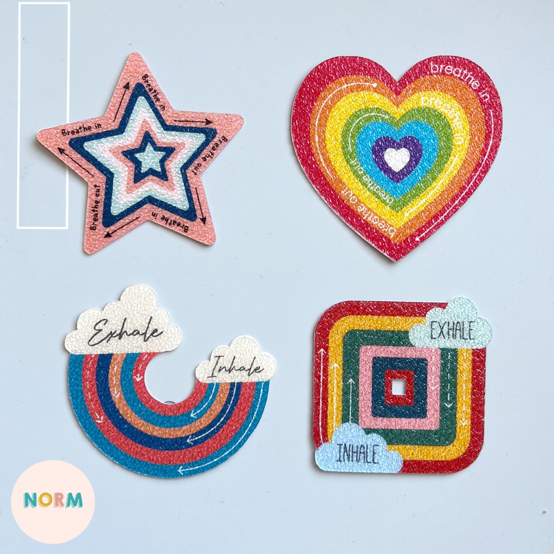 4 Pc Star & Heart Rainbow Breathing Stickers Calm Sensory Tool Texture ...