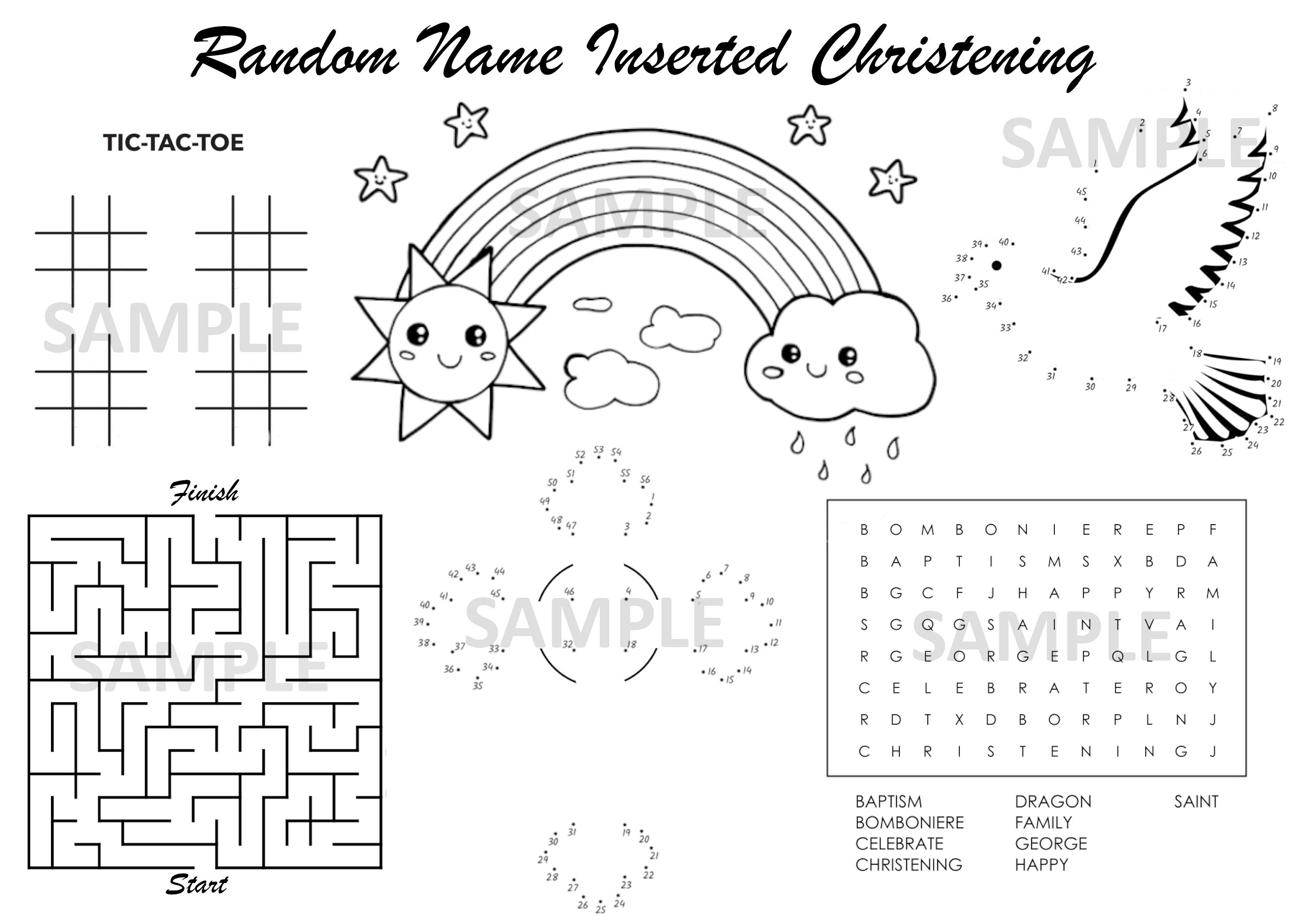 Christening / Baptism Kids Activity Sheet Double Sided Digital Download ...