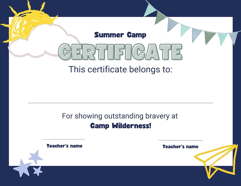 Editable Summer Camp Certificate Template: Camper Award (instant ...