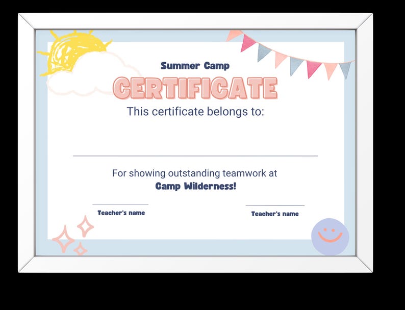 Editable Summer Camp Certificate Template: Camper Award (instant ...