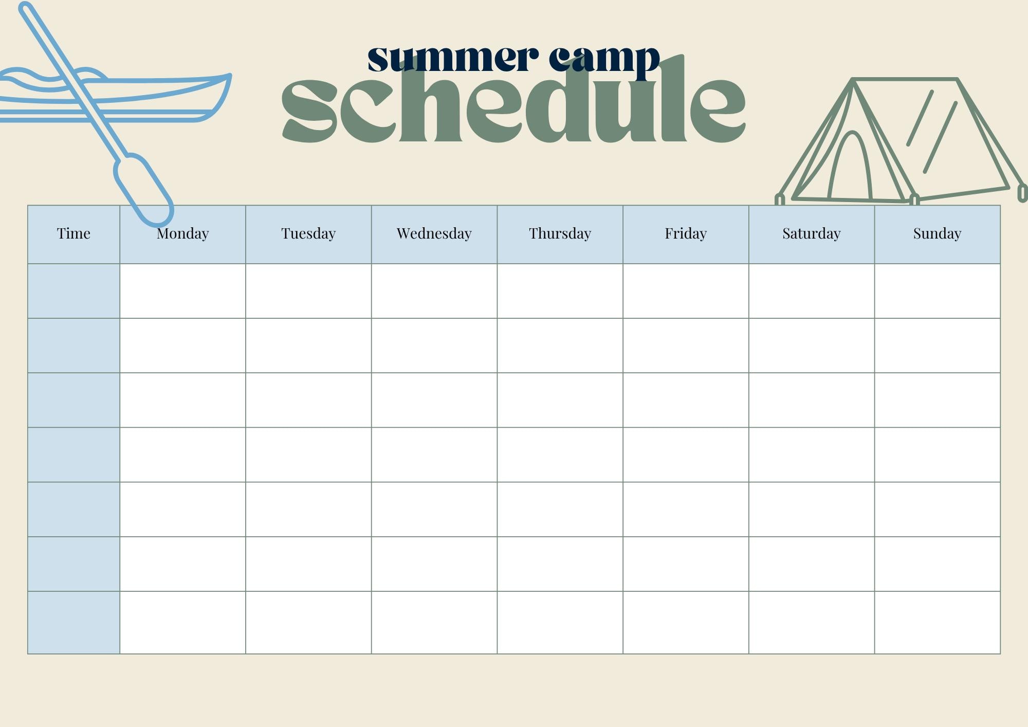 Editable Summer Camp Schedule Template: Canva Planner for Kids (digital ...