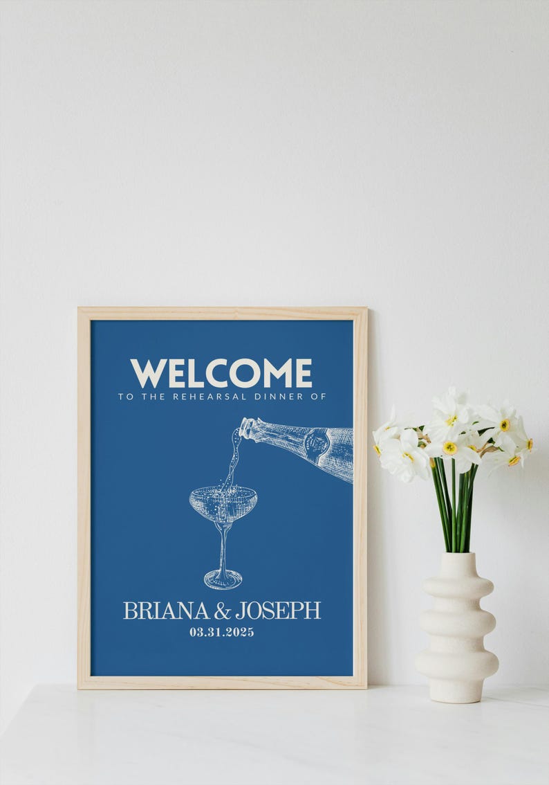 Retro Champagne Toast Rehearsal Dinner Welcome Sign (canva Template) - Etsy