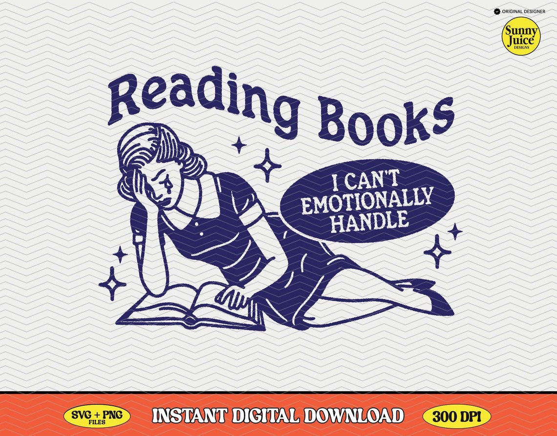 Reading Books Retro Design SVG PNG, Bookish Art (digital Download) - Etsy