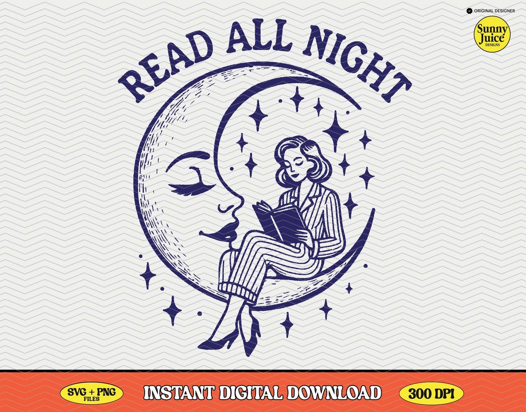 Read All Night SVG PNG, Bookish Retro Design (digital Download) - Etsy