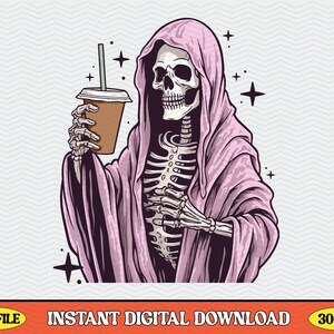 Iced Coffee Skeleton, PNG File, Gothic Trendy Vintage Aesthetic Design ...