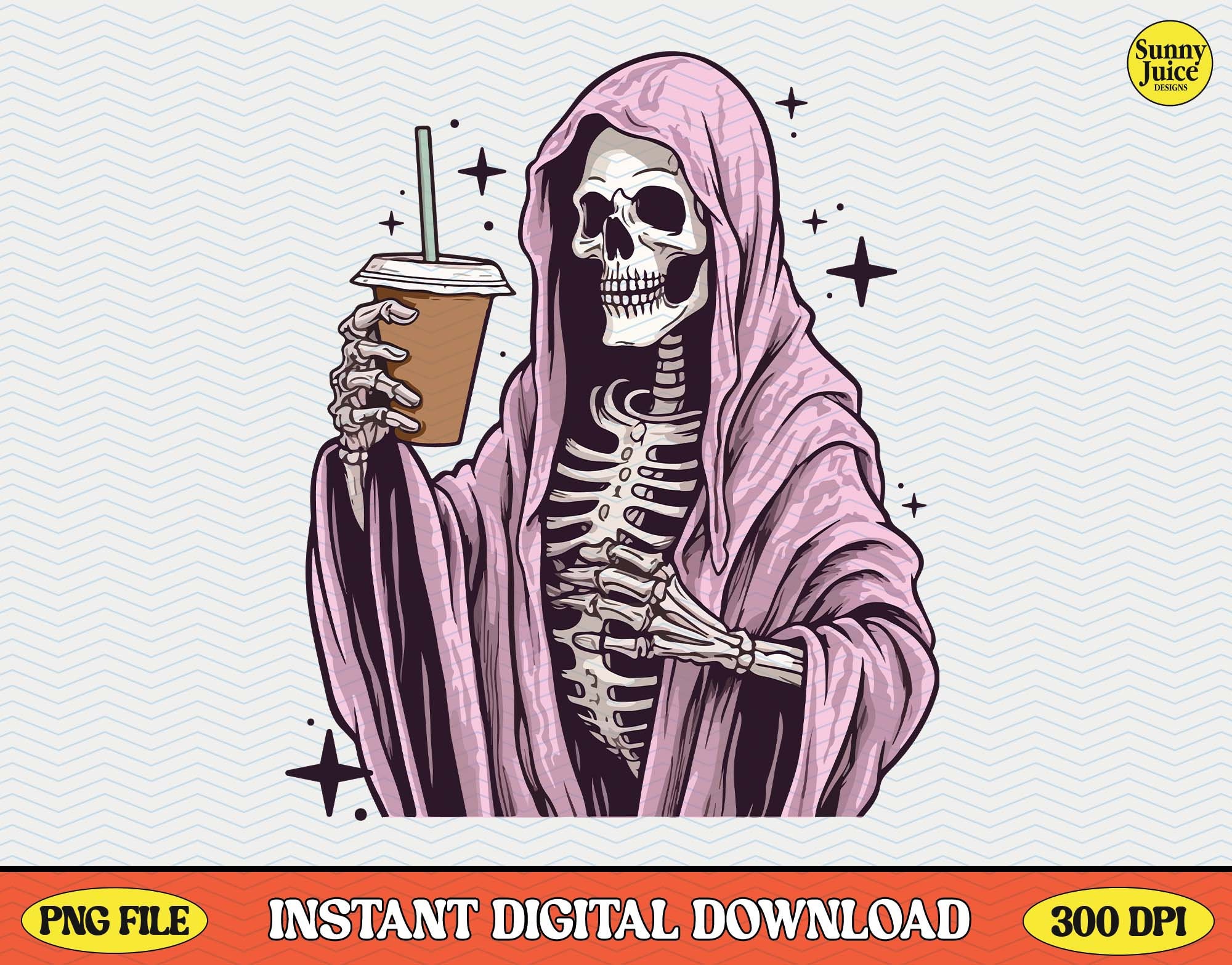 Iced Coffee Skeleton PNG File Gothic Trendy Vintage - Etsy
