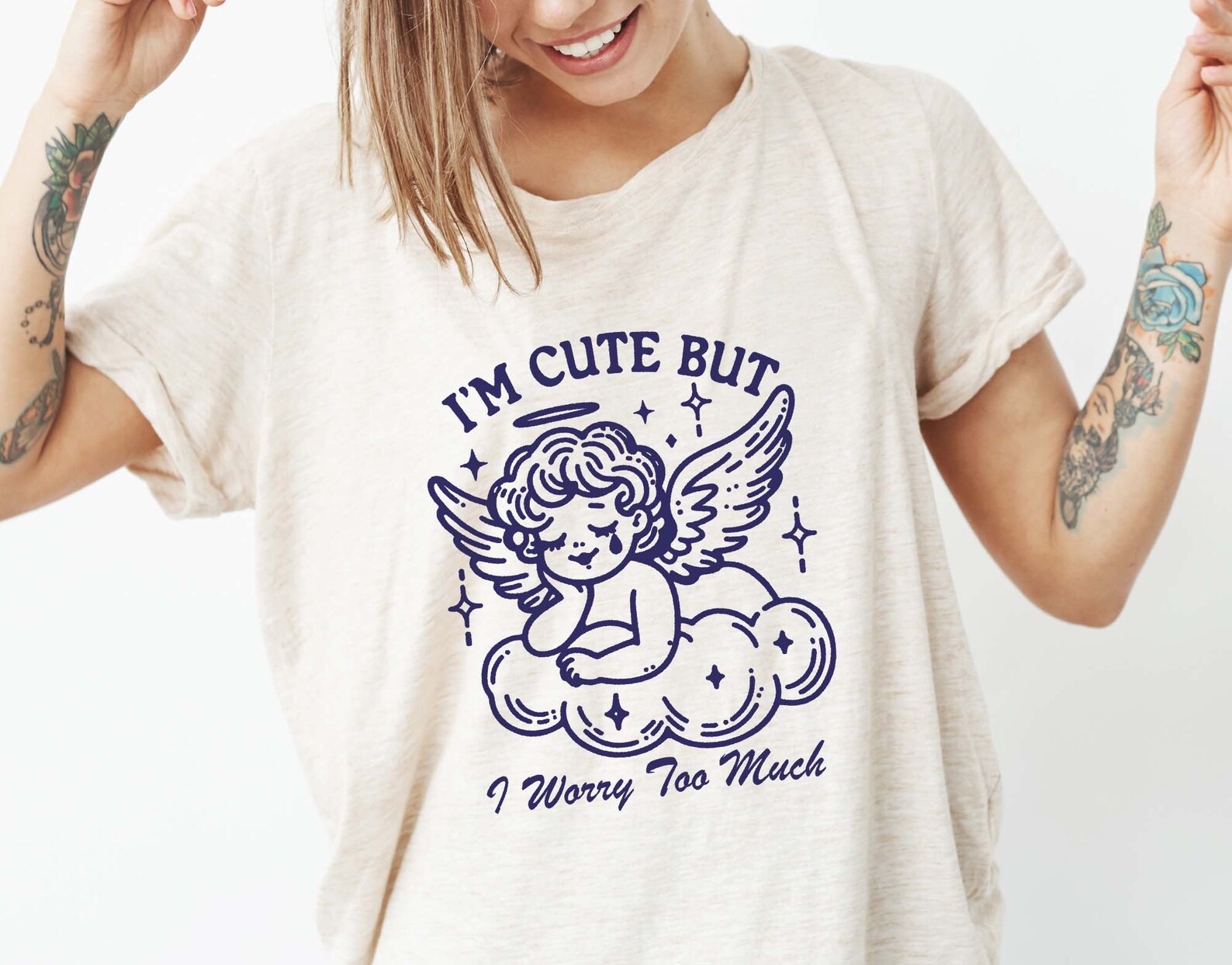 I'm Cute but I Worry Too Much, SVG PNG File, Trendy Vintage Cherub ...