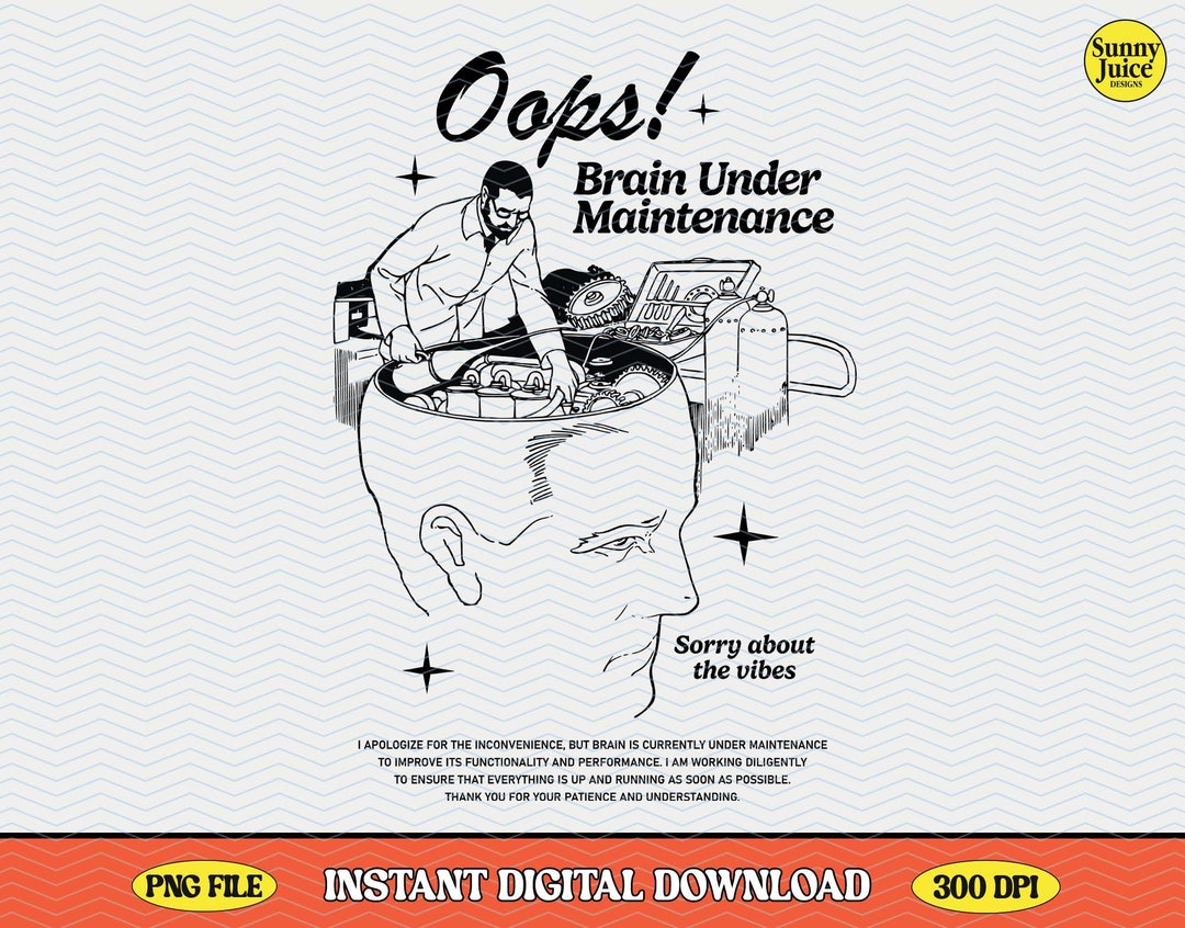 Brain Under Maintenance PNG, Retro Mental Health Design (digital ...
