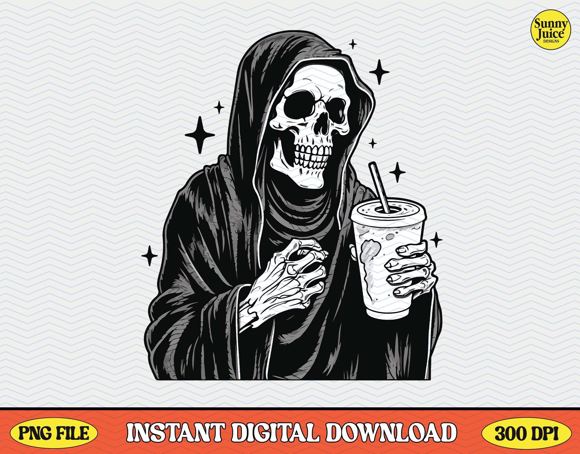Skeleton Grim Reaper Drinking Iced Coffee PNG File Gothic - Etsy