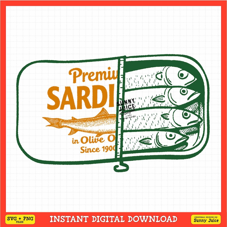 Tinned Sardines Canned Fish SVG & PNG File for Download, Tinned ...