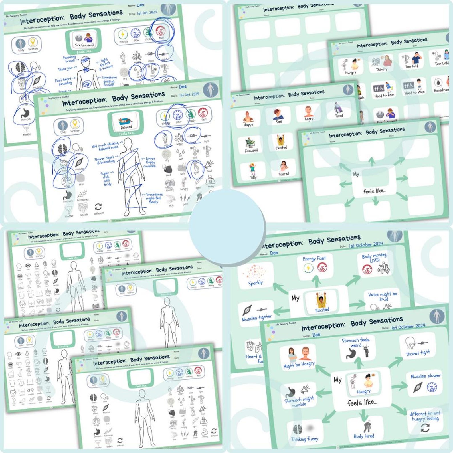 Body Sensations: Learning Worksheets, Cues, Energy, Interoception, Self ...