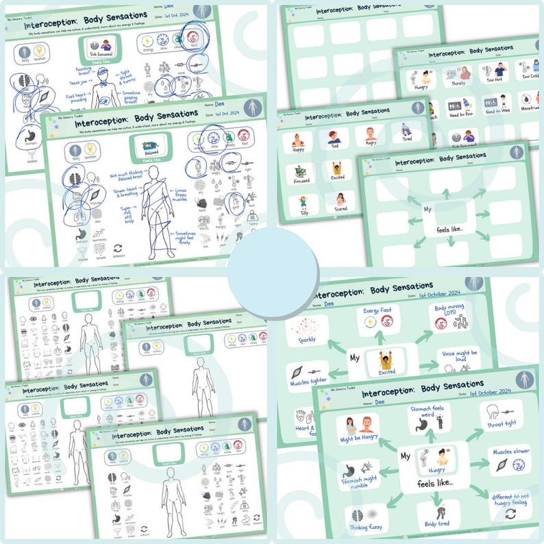 Body Sensations: Learning Worksheets, Cues, Energy, Interoception, Self ...