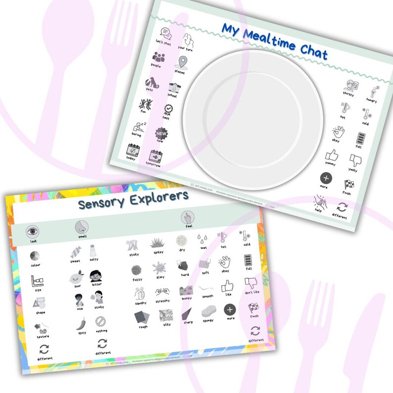 NEW Mealtime Placemats: Chat & Sensory Explorers, Noticing, Describing ...