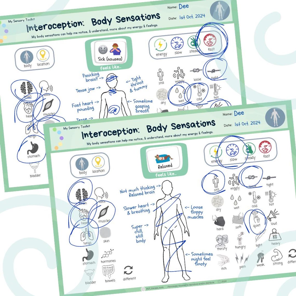 Body Sensations: Learning Worksheets, Cues, Energy, Interoception, Self ...