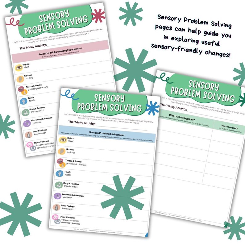 NEW Sensory Problem Solving Worksheets, Activity Analysis, Sensory ...