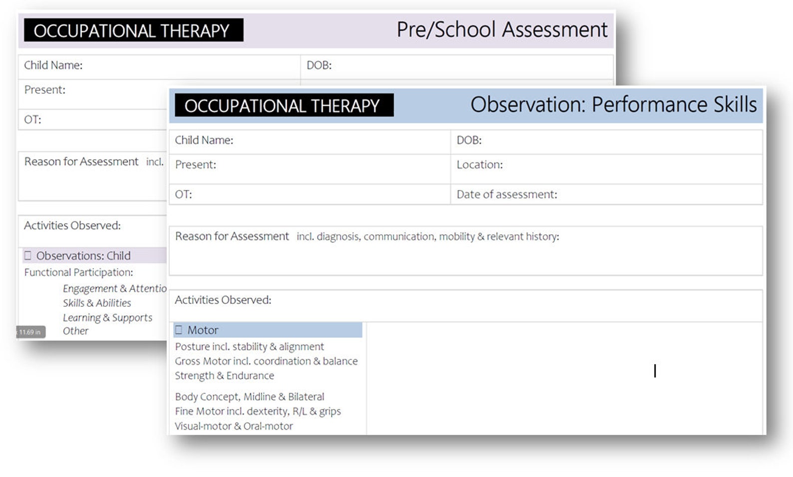 Paediatric OT Assessments, Home, ADL, School, Parent, Performance ...