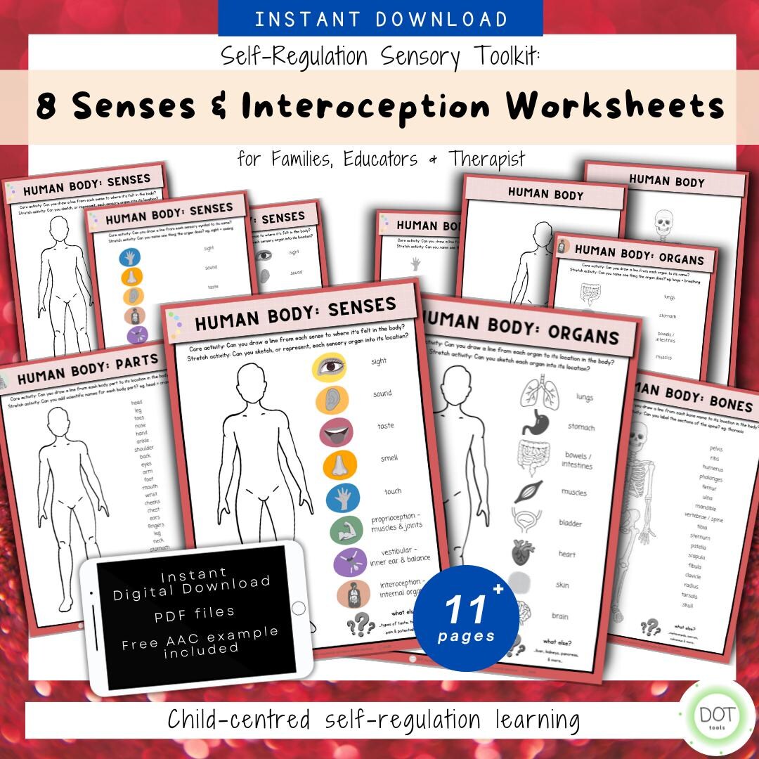 NEW 8 Senses & Interoception Worksheets, Sensory Processing, Body ...