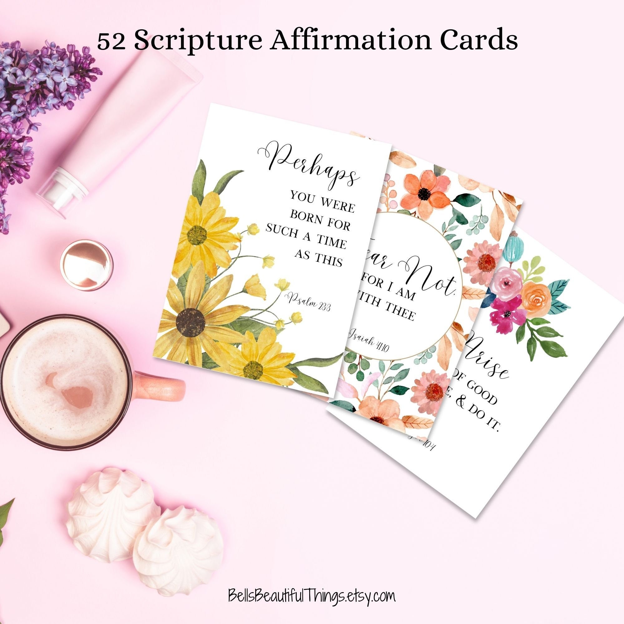 Scripture Cards Printable Floral Watercolor Religious Encouragement ...