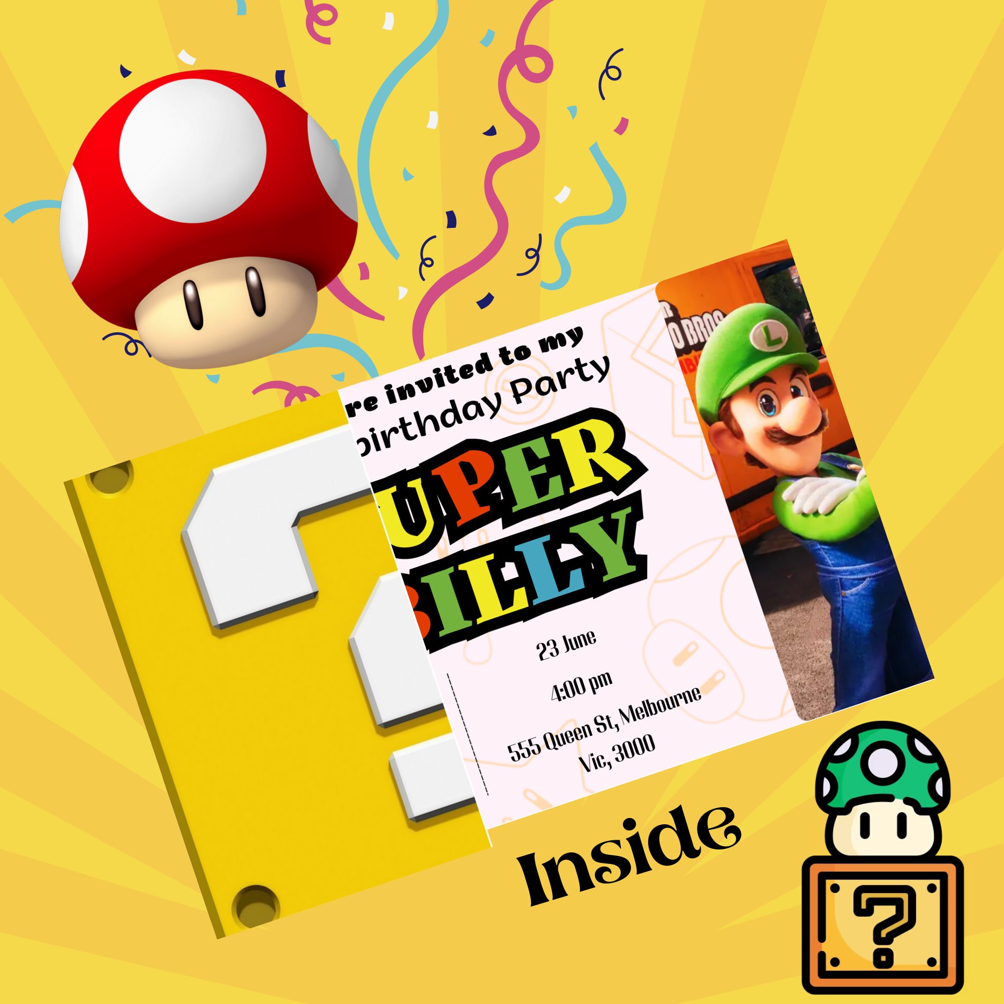 Invitation and Printable Party Kit With the Theme of Mario Bross the ...