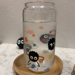 Ghibli Soot Sprites Stars Glass Cup, Water Bottle Color Changing Bottle ...