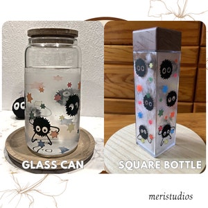 Ghibli Soot Sprites Stars Glass Cup, Water Bottle Color Changing Bottle ...