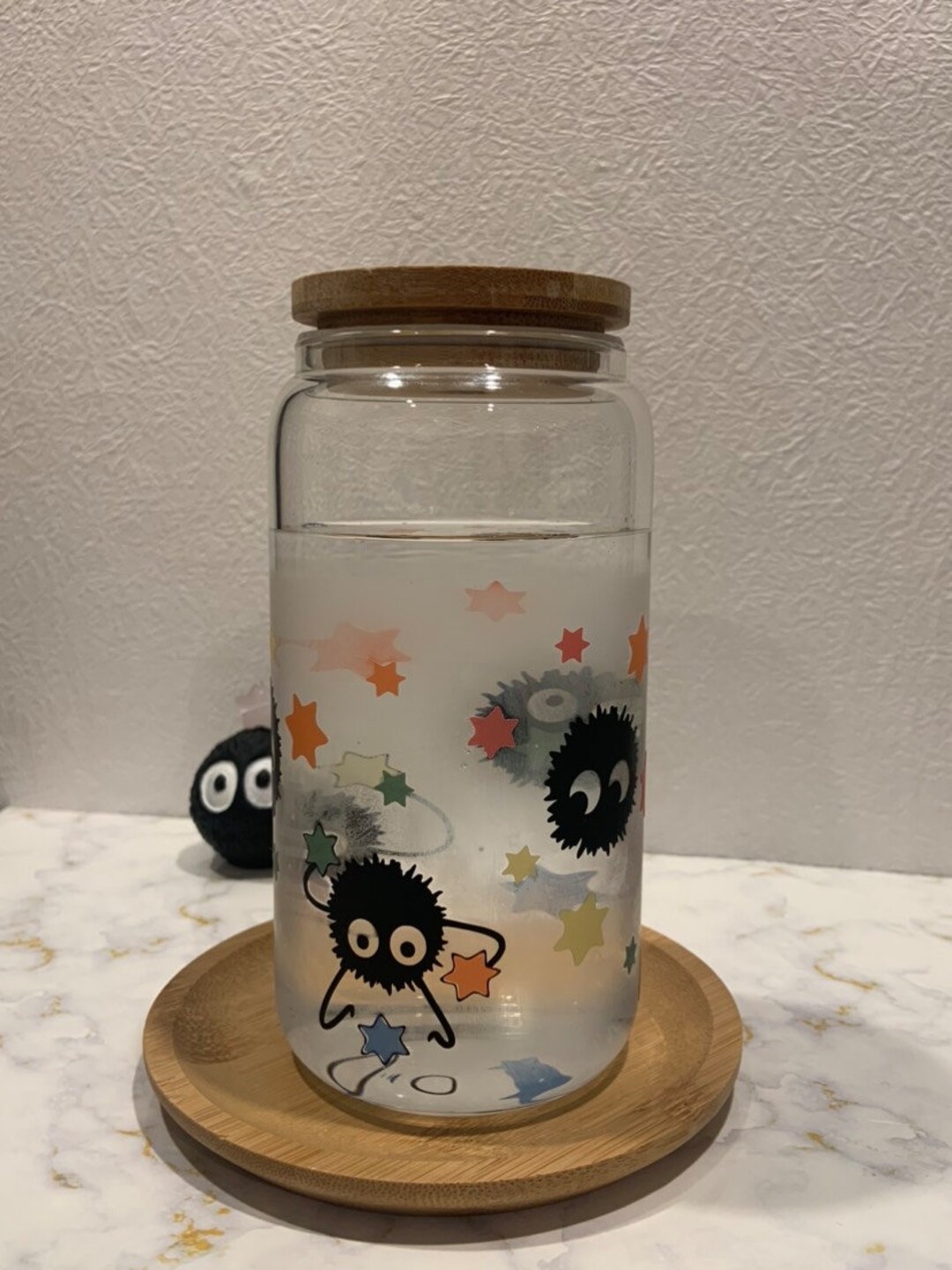 Ghibli Soot Sprites Stars Glass Cup, Water Bottle Color Changing Bottle ...