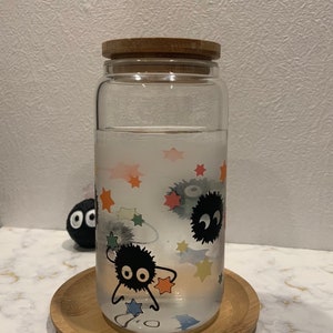 Ghibli Soot Sprites Stars Glass Cup, Water Bottle Color Changing Bottle ...