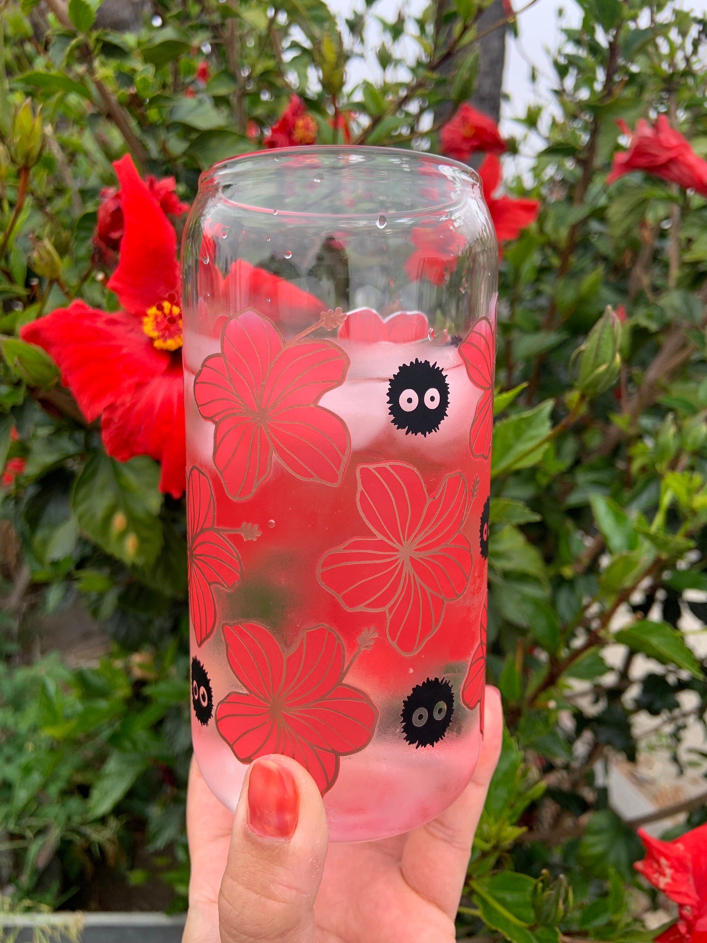 Ghibli Glass Cup Soot Sprites Hibiscus Hawaiian Flower Color ...