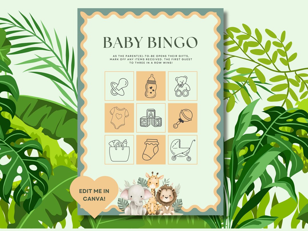 Jungle Baby Shower Bingo Game | Printable Animal Theme (PDF) | Canva ...