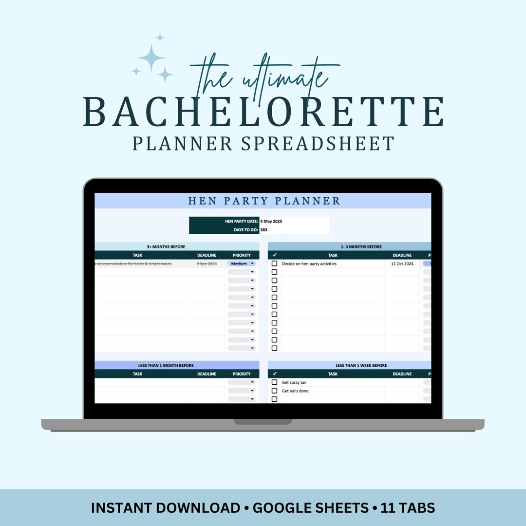 All-in-one Hen Party Planner Spreadsheet Bachelorette Party Planner ...