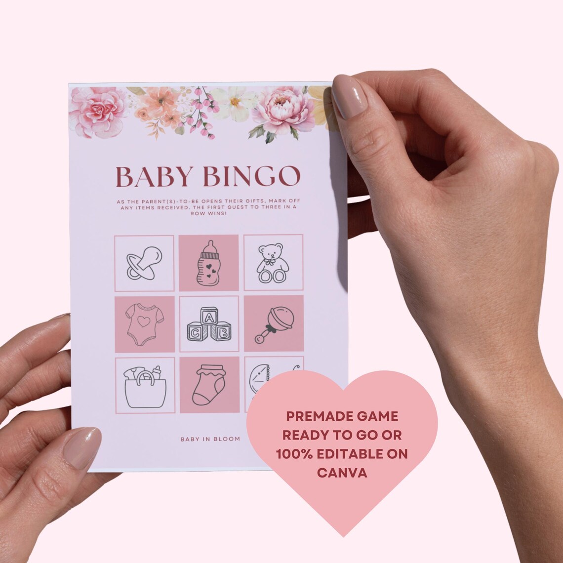 Baby Shower Bingo Game | Baby Shower Bingo | Baby in Bloom Theme | Baby ...